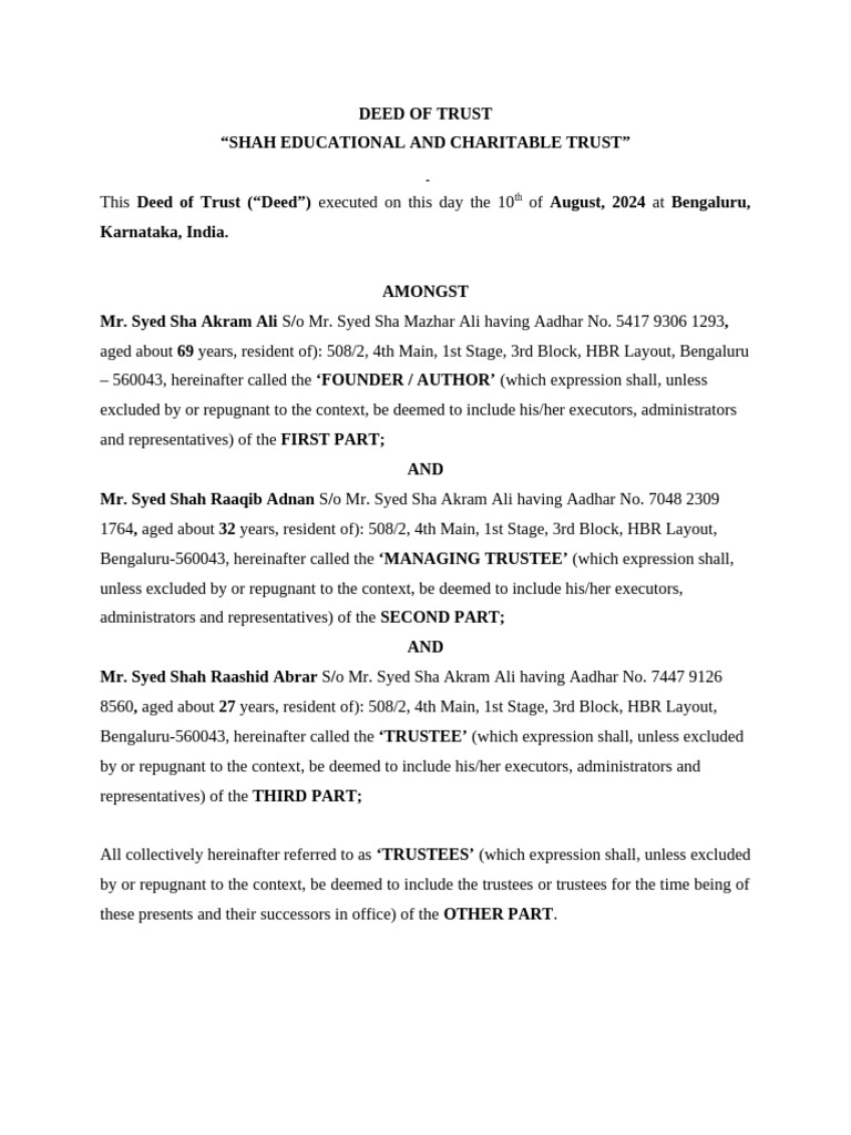 TRUST DEED Revised-1 | PDF | Indemnity | Trustee