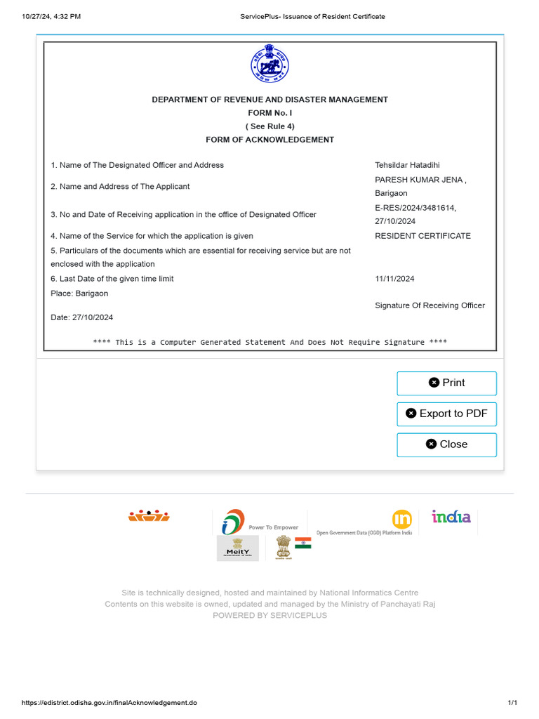 ServicePlus - Issuance of Resident Certificate | PDF