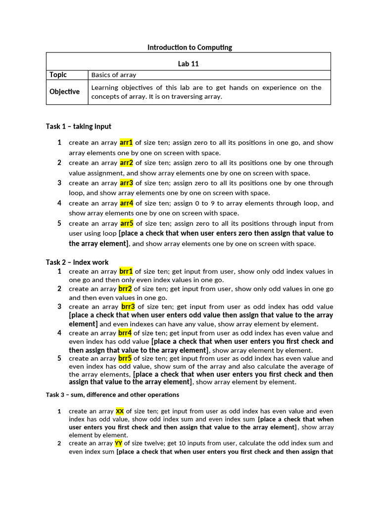 Lab 11 (arrays) | PDF | Computer Programming | Algorithms And Data Structures