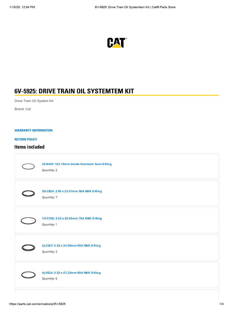 6V-5925 - Drive Train Oil Systemtem Kit - Cat® Parts Store | PDF ...