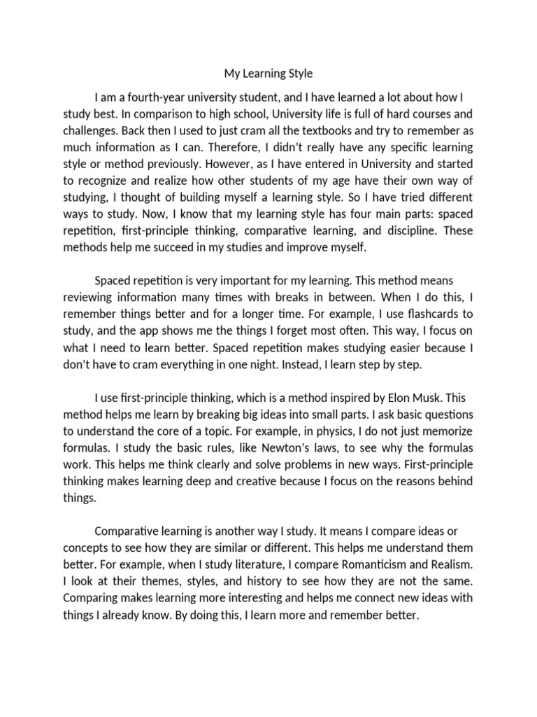 My Learning Style | PDF | Learning | Thought