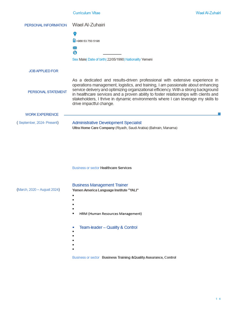 Wael Al-Zuhairi's CV Saudi Arabia1 | PDF | Logistics | Human Resource ...