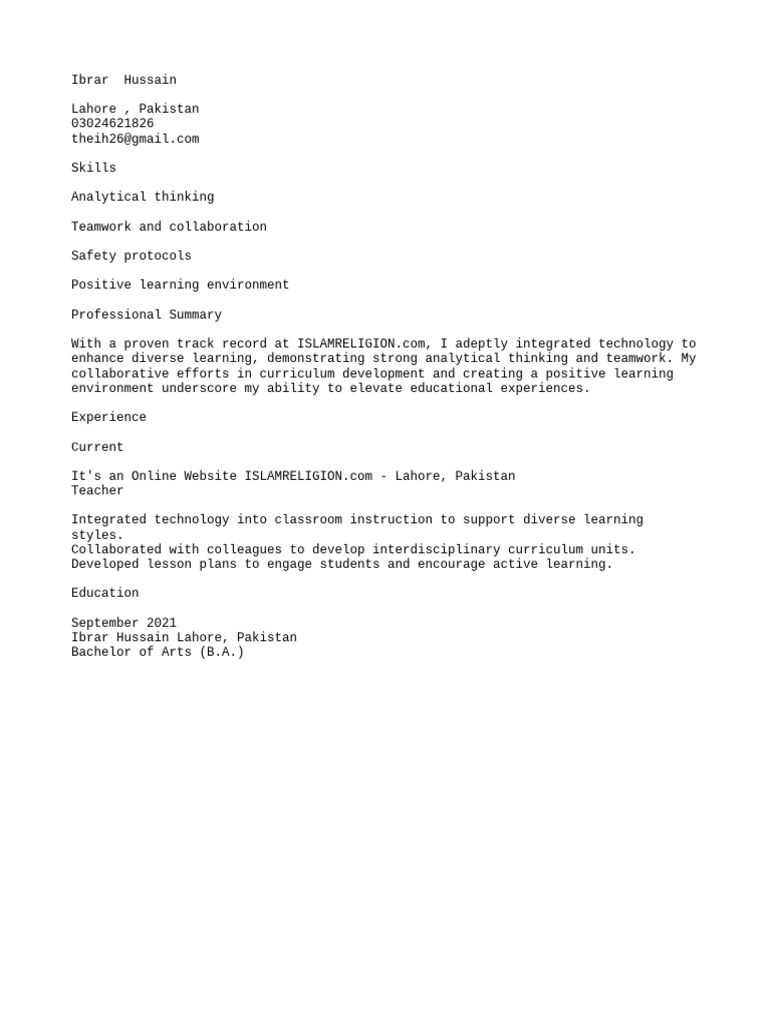 Ibrar Hussain Resume | PDF
