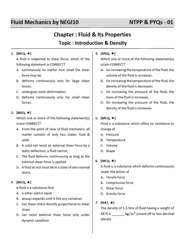 FM NEW NTPP & PYQs 1 63 Various Dimensionless Numbers 29-6-24 Compressed | PDF | Density | Fluid