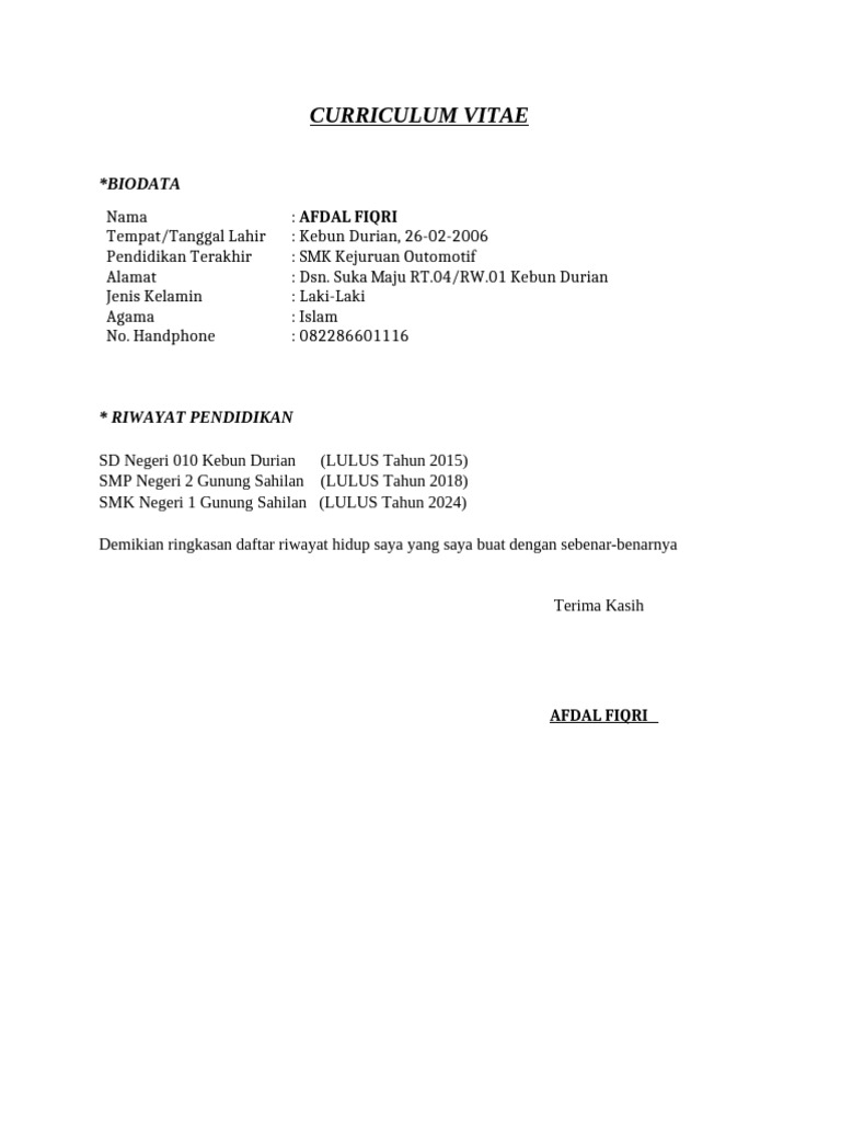 Curriculum Vitae Ridho[1] | PDF