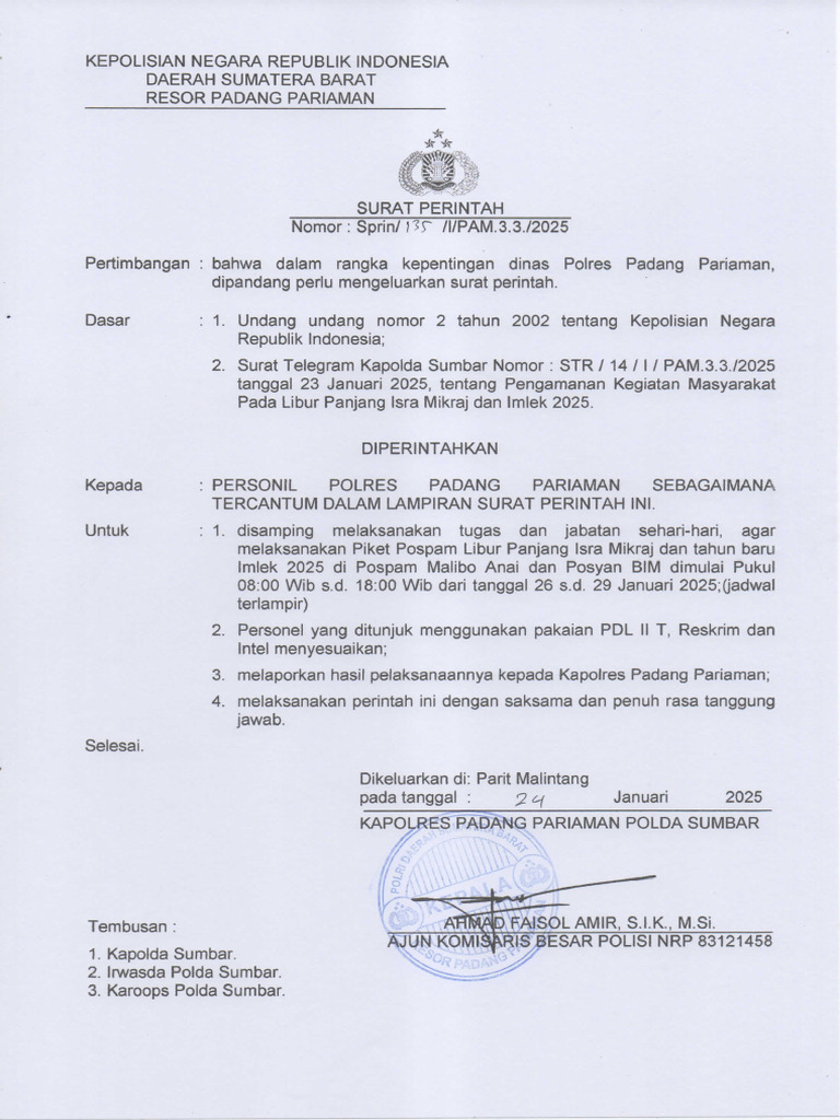 Sprin Pospam Dan Posyan Libur Panjang 2024378 | PDF