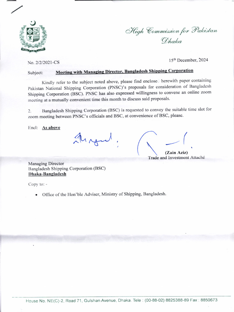 Letter From High Commission of Pakistan | PDF