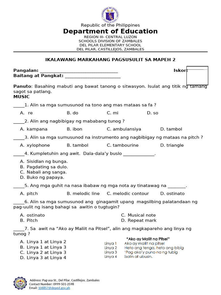Mapeh 2nd Quarter Exam (1) | PDF