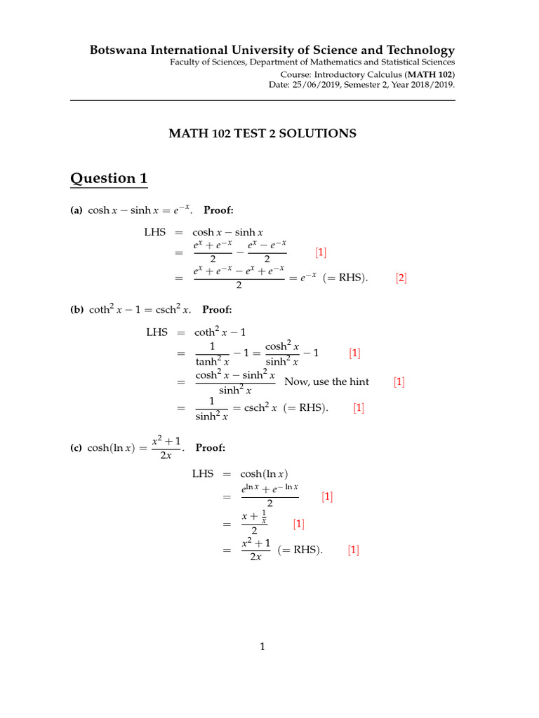 MATH 102 Test 2 Version 2 Solutions | PDF | Subtraction | Differential ...