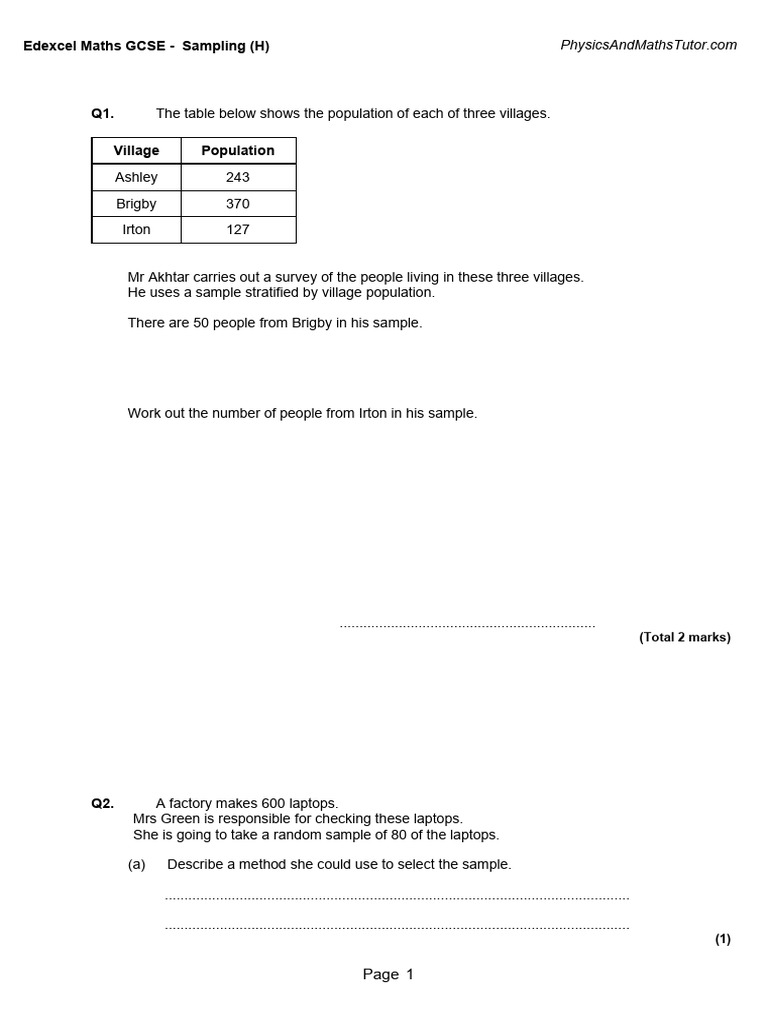 Sampling (H) - Edexcel Maths GCSE | PDF