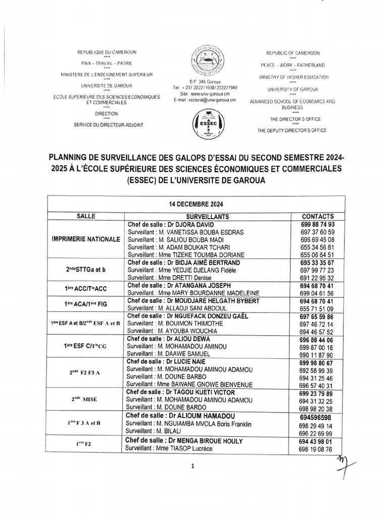 Planning de Surveillance Des Galops D'essai 1er Semestre 2024-2025 | PDF
