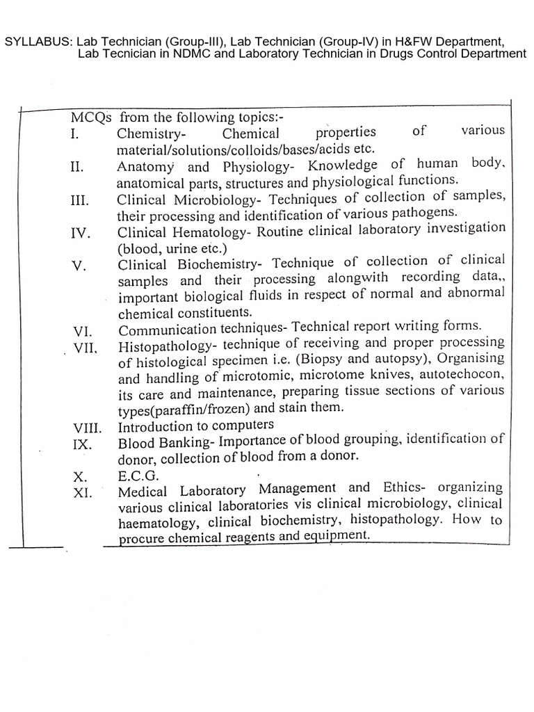 PC 814-24 Lab Technician Group-Iii Lab Technician Group-Iv in H FW ...