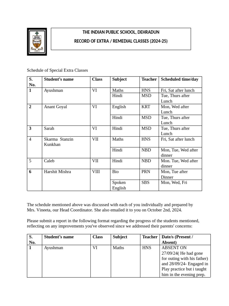Record of Special Extra Classes | PDF | Learning