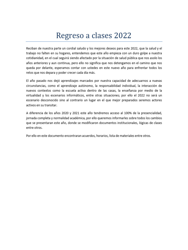 Regreso A Clases 2022 | PDF