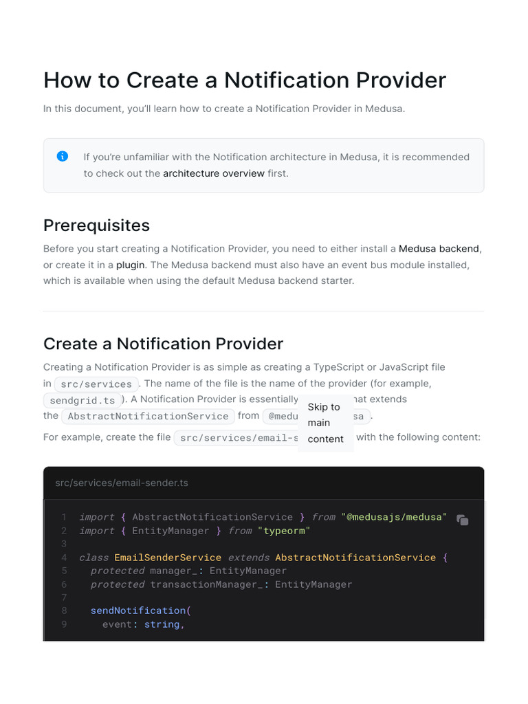 How To Create A Notification Provider - Medusa | PDF | Constructor ...