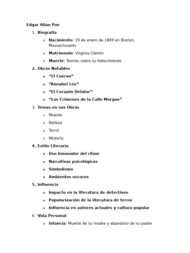 El legado de Edgar Allan Poe (Mapa conceptual) | PDF | Edgar Allan Poe | Ficción de terror