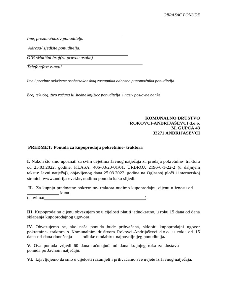 Obrazac Ponude | PDF