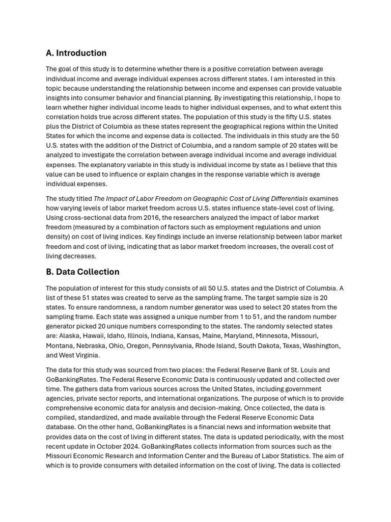 AP Statistics Sampling Project Example | PDF | Cost Of Living | Linear ...