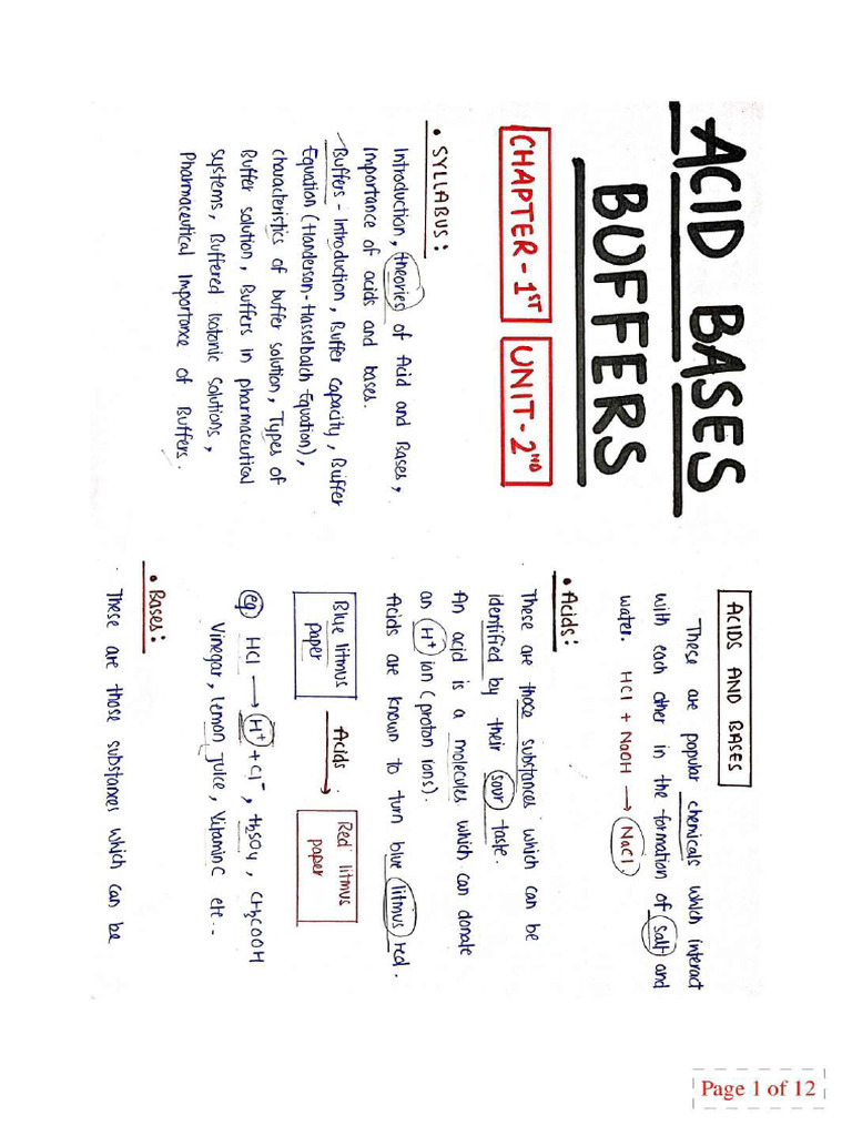 Acid Bases Buffer - Notes | PDF
