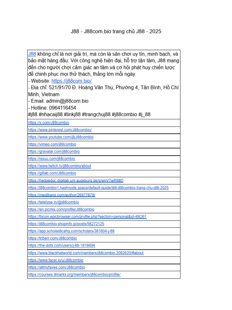 J88 - J88com - Bio Trang CH J88 - 2025 | PDF