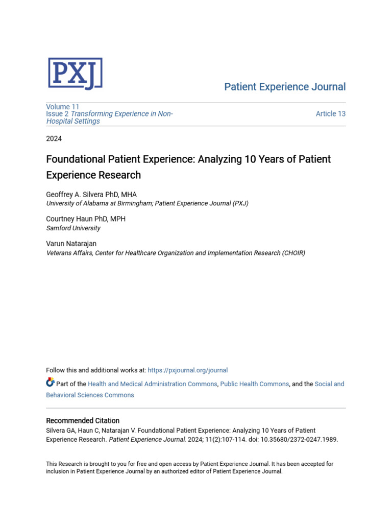 Foundational Patient Experience: Analyzing 10 Years of Patient ...