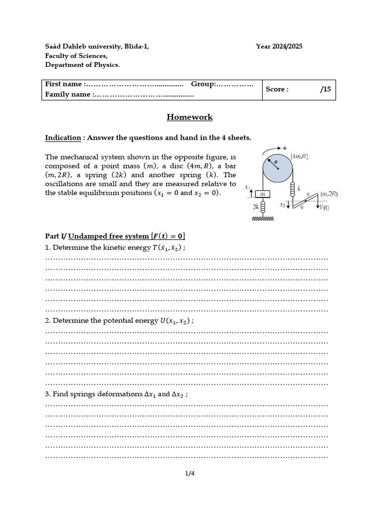 Devoir 2425 | PDF | Lagrangian Mechanics | Physics