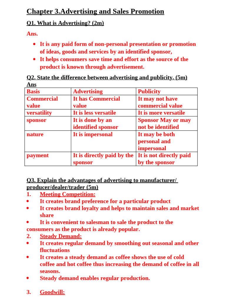 Chapter 3 - Advertising and Sales Promotion - Notes | PDF | Advertising ...