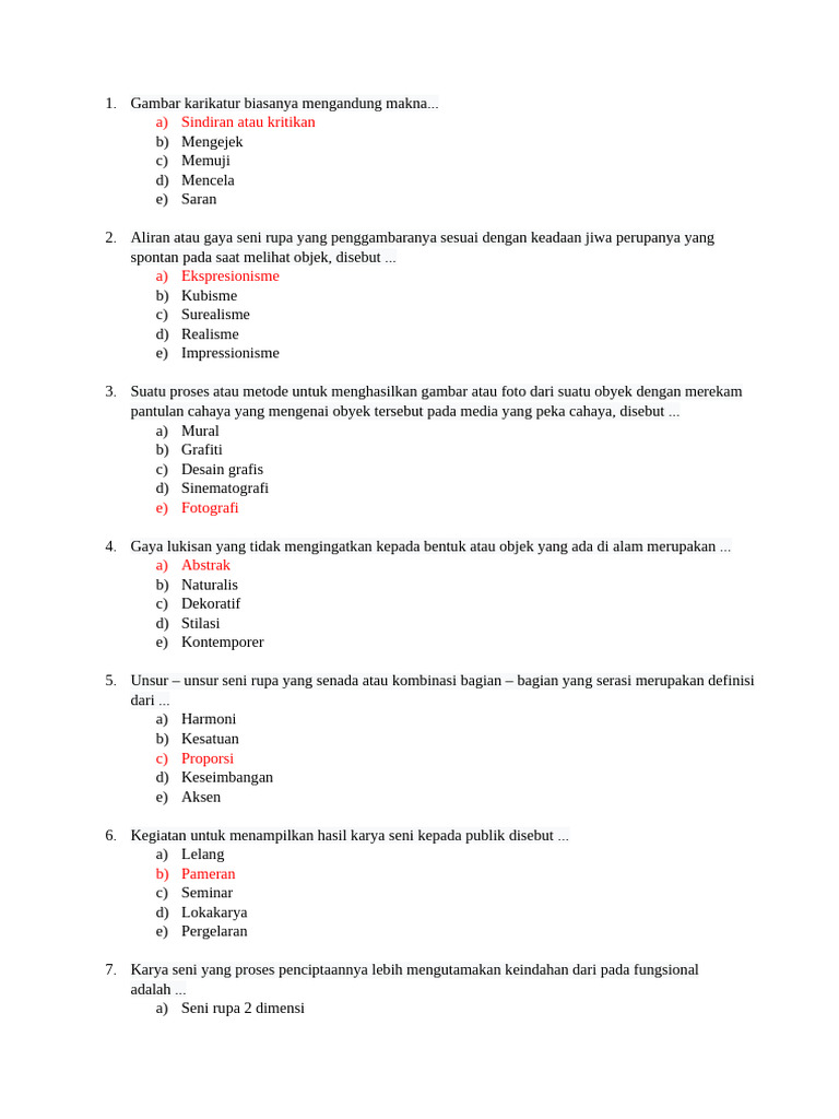 SOAL PAS SENI BUDAYA KELAS XII 2022-2023 | PDF