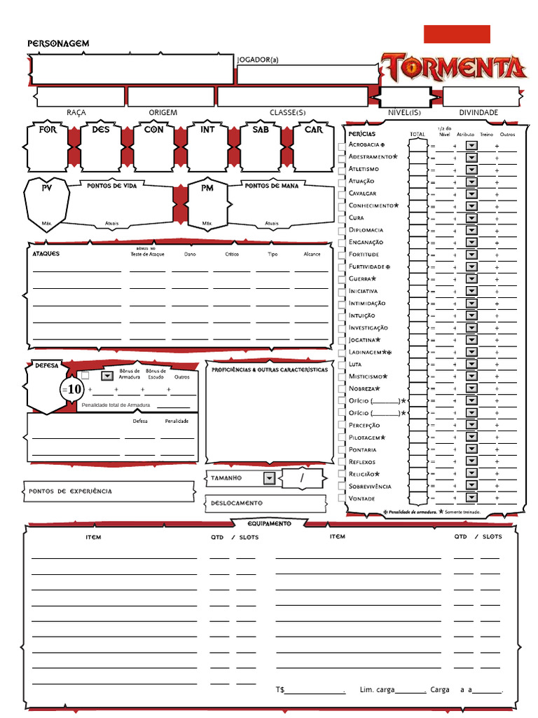 T20 - Ficha Editável Osteon Samurai Stanley atual | PDF