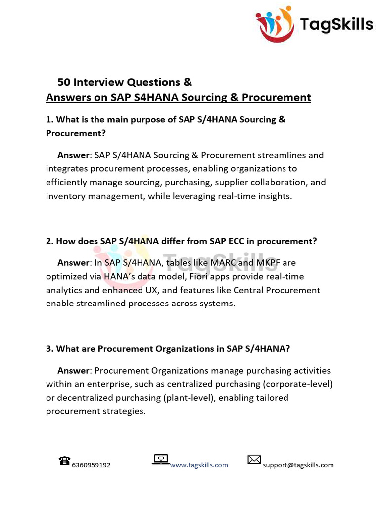 50 Interview Questions & Answers On SAP S4HANA | PDF | Procurement ...