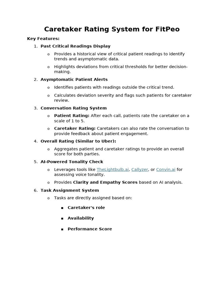 Caretaker Rating System For FitPeo | PDF | Artificial Intelligence | Intelligence (AI) & Semantics