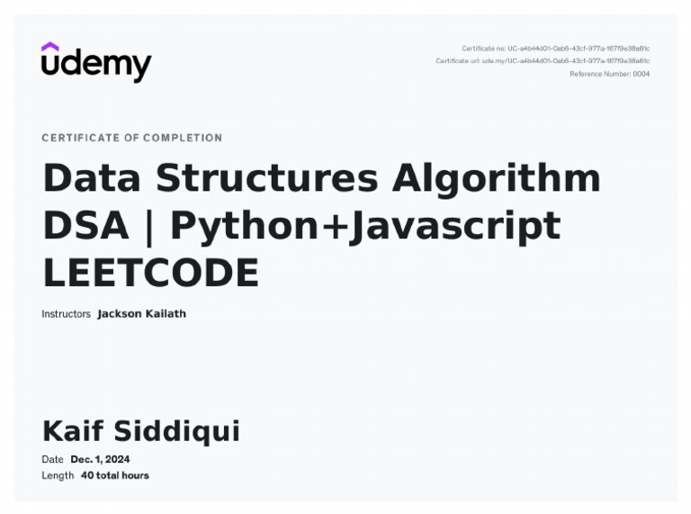 Kaif 25 Days DSA Certificate | PDF