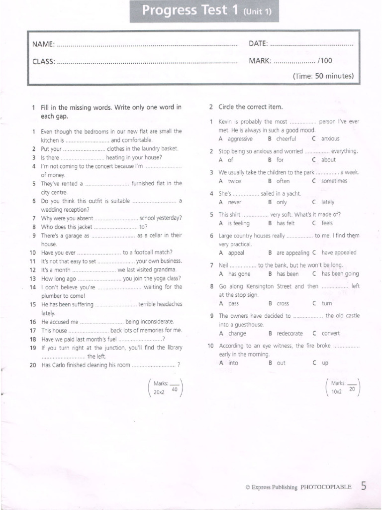 Upstream B2 Unit 1 Test | PDF
