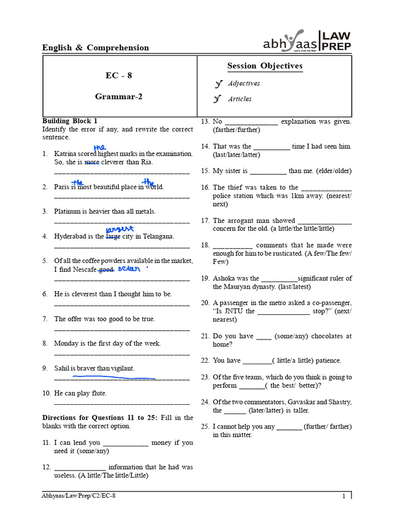Adjectives and Articles | PDF