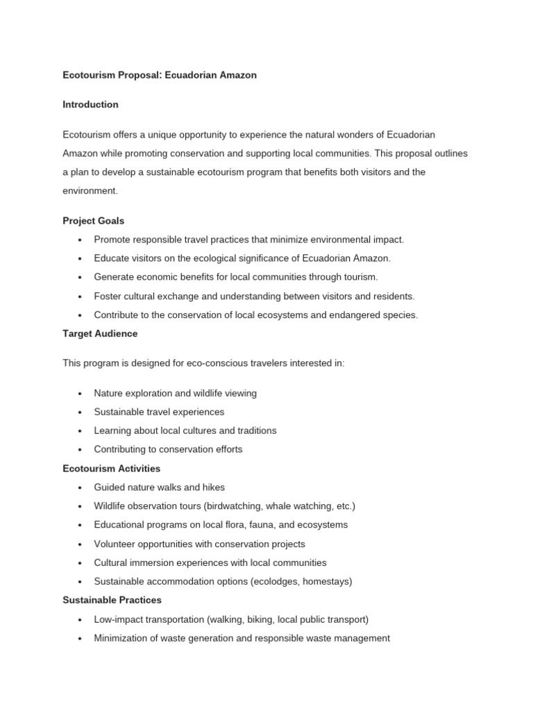 Ecotourism Proposal | PDF | Environmental Science | Sustainable Development