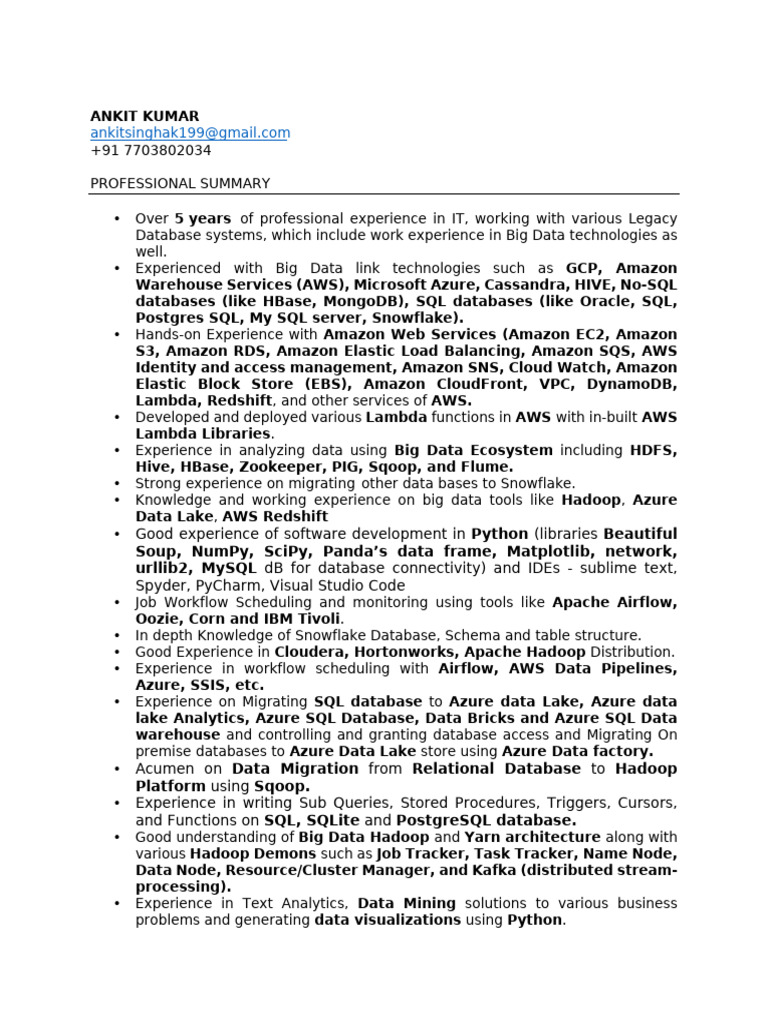 Ankit Data Engineer Resume | PDF | Apache Hadoop | Apache Spark