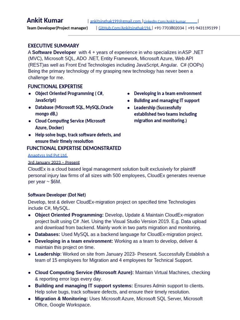 Ankit KumarResume Full Stack Dot Net Developer - pdf5 | PDF | Microsoft Sql Server | My Sql