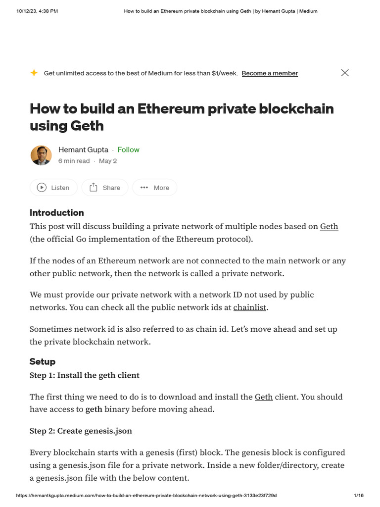 How To Build An Ethereum Private Blockchain Using Geth By Hemant