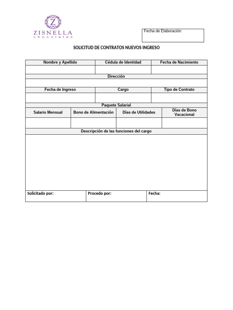 Modelo de Solicitud de Contrato de Trabajo | PDF