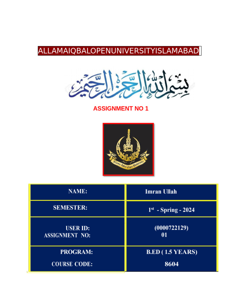 8604 Assignment 1 | PDF | Teachers | Learning 8604 Assignment 1 | PDF | Teachers | Learning