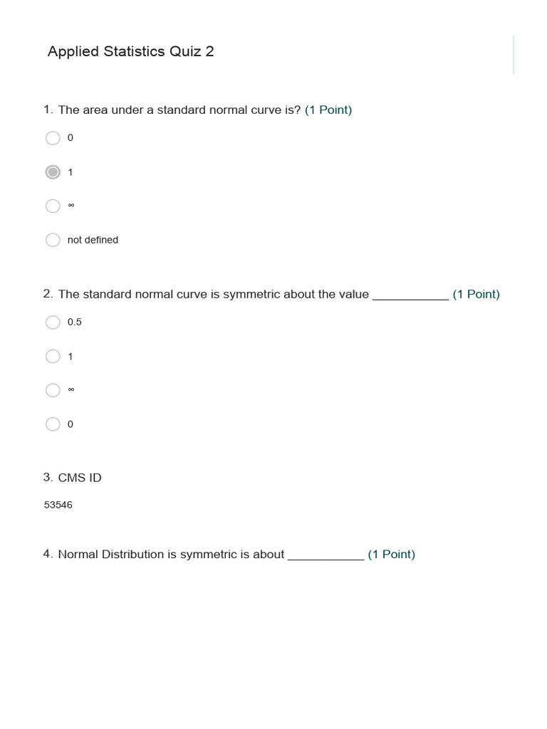 Applied Statistics Quiz 2 | PDF