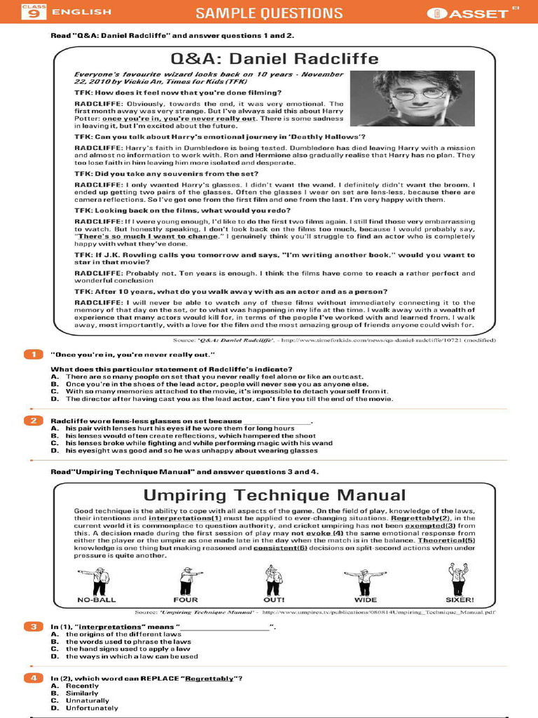 ASSET-English-Sample-Papers-Class 9 | PDF