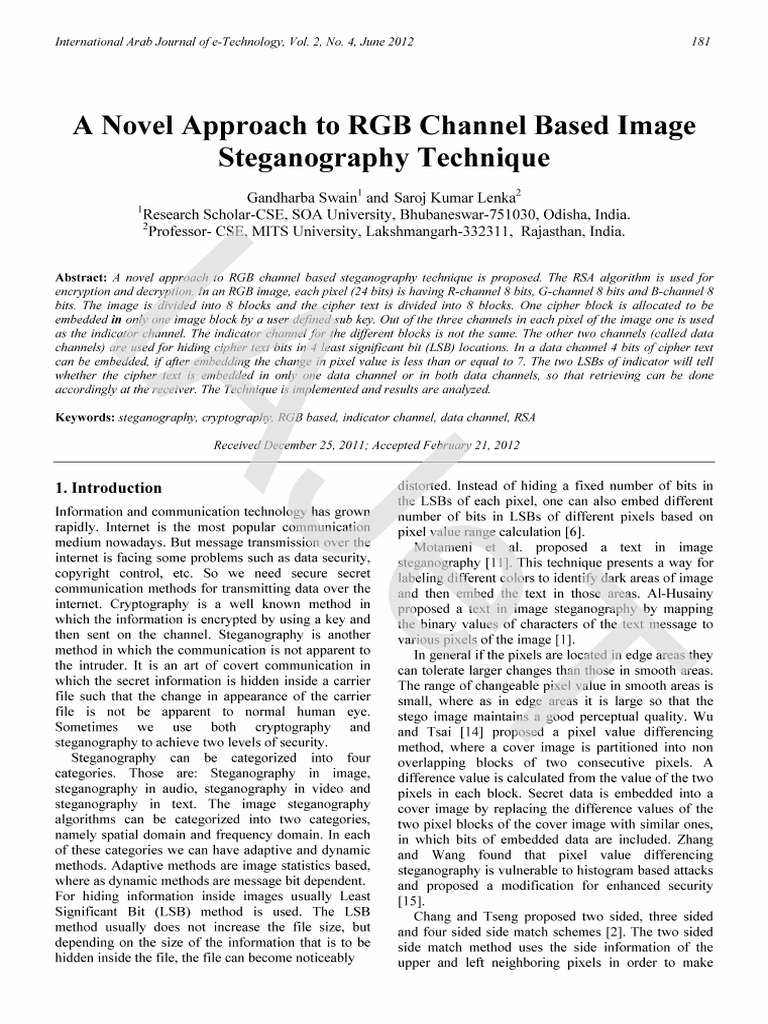 A Novel Approach to RGB Channel Based Image Steganography Technique | PDF