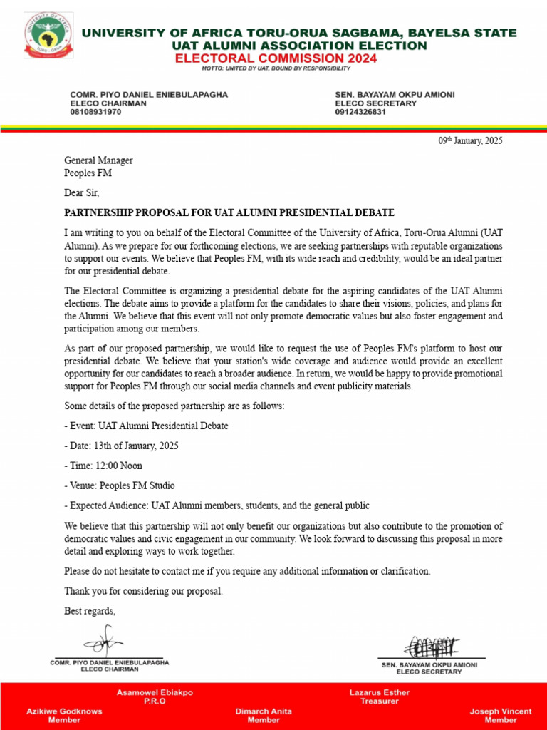 Partnership Proposal for Uat Alumni Presidential Debate_014016 | PDF