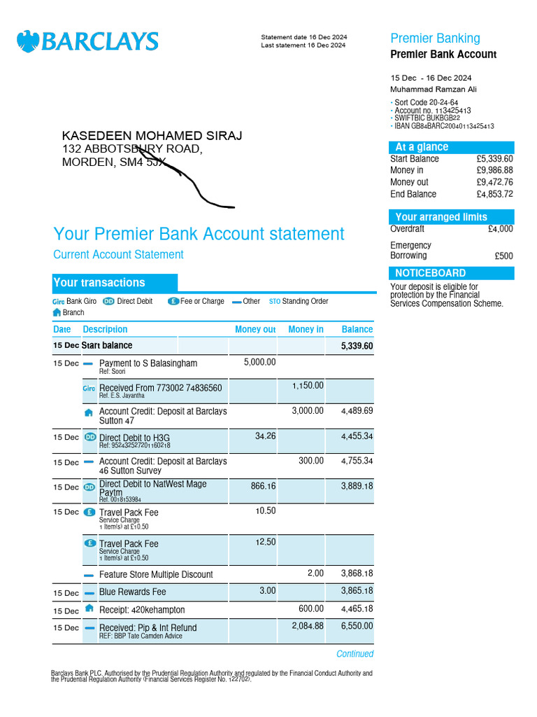 800308359 UK Bank Statement.pdf | PDF | Overdraft | Debit Card