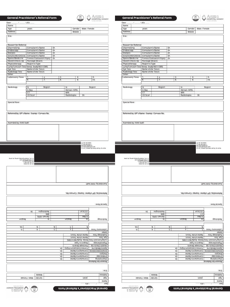 Asiri General Practitioner's Referral Form | PDF | Radiology | Ct Scan