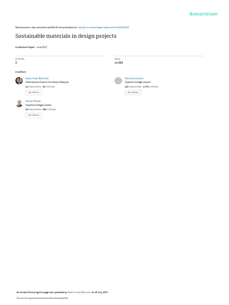 Sustainable Materials in Design Projects | PDF | Composite Material | Sustainability
