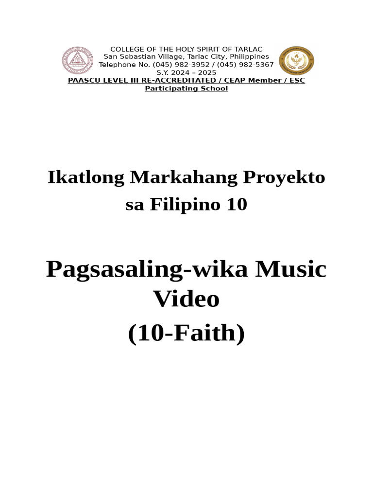 Pagsasaling Wika Music Video LYRICS Template | PDF