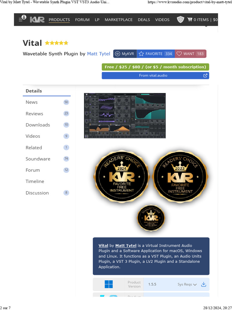 Vital by Matt Tytel - Wavetable Synth Plugin VST VST3 Audio Unit CLAP LV2 | PDF | Music ...