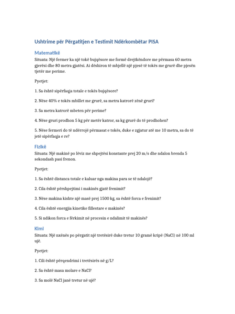 Ushtrime PISA Updated | PDF